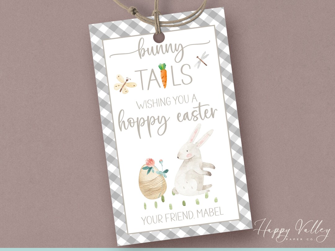 Bunny Tails Boho Easter Gift Tag, Watercolor Easter Favor Tag, Editable ...