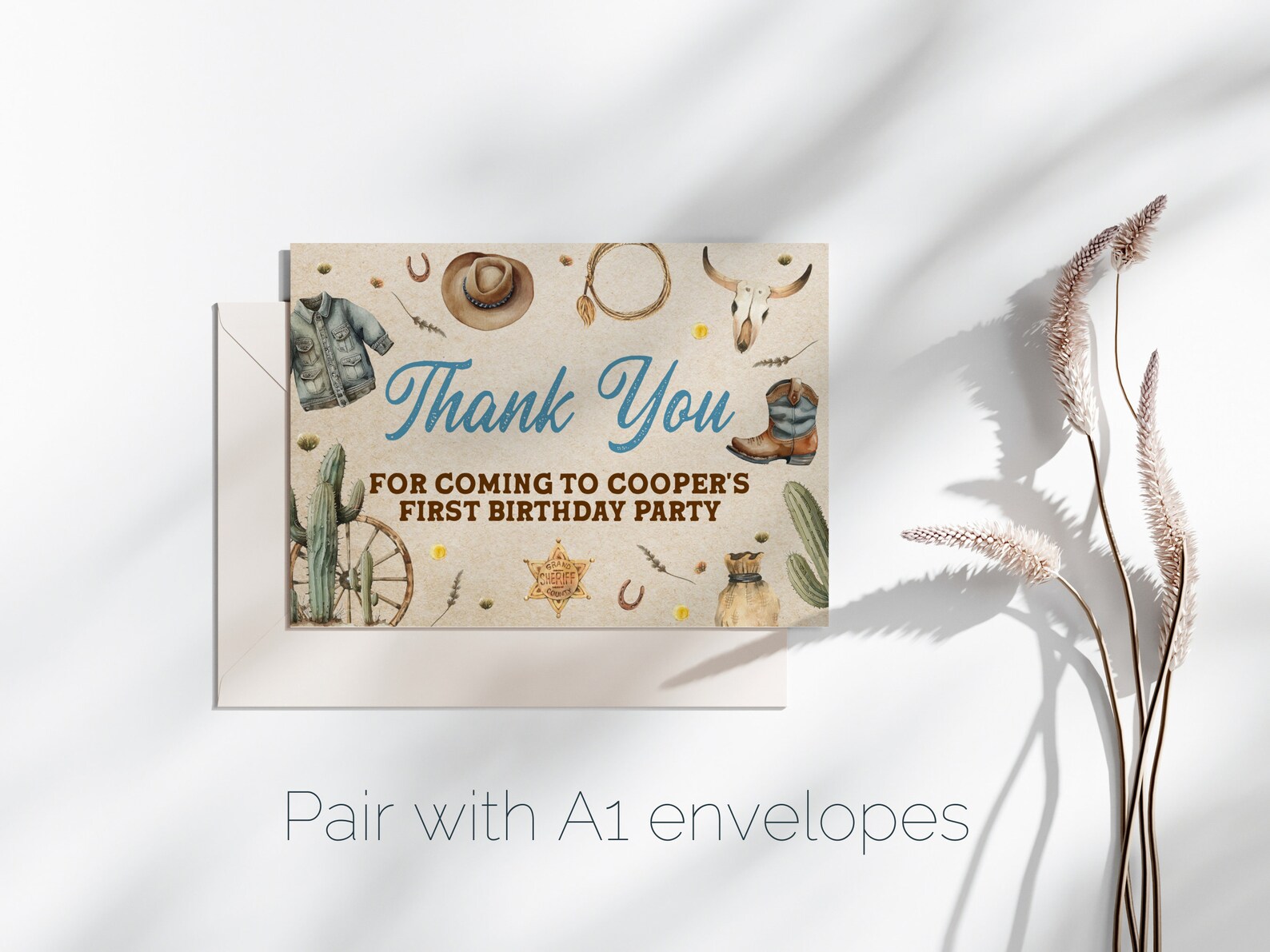 How the West Was One Thank You Card, Western Birthday Thank You Card ...