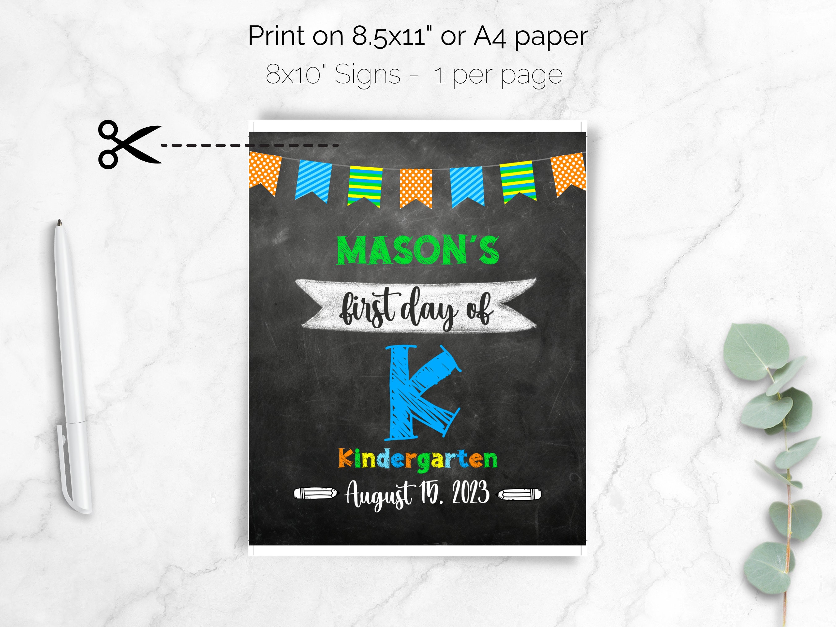 First Day of Kindergarten Sign, Back to School Sign Printable, Editable ...