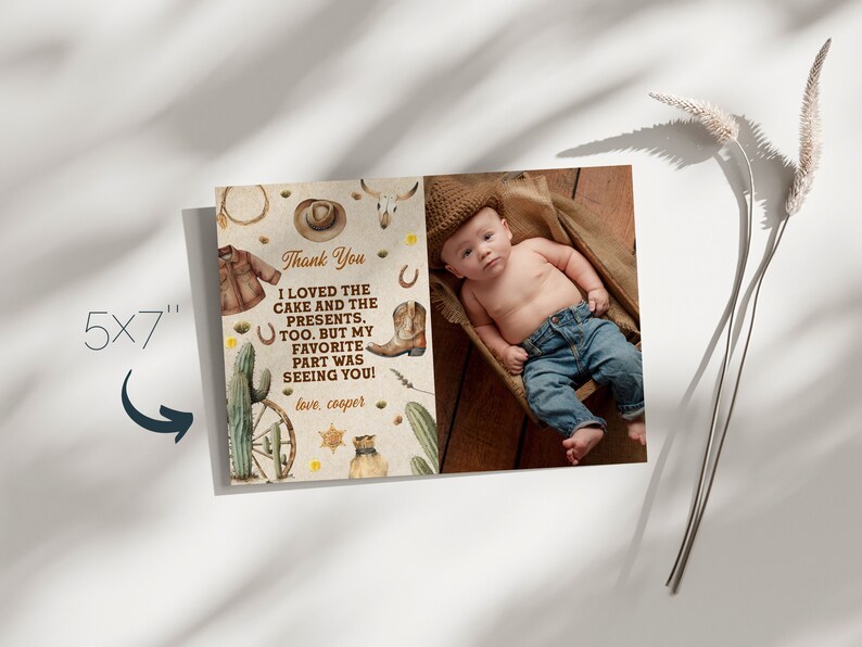 Western Cowboy Birthday Thank You Card (digital Template) - Etsy