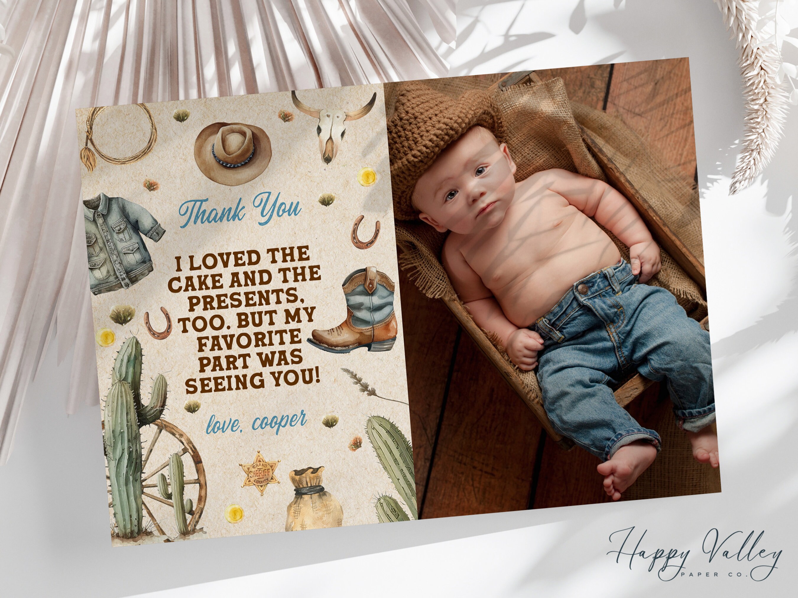 How the West Was One Thank You Card, Western Birthday Thank You Card ...
