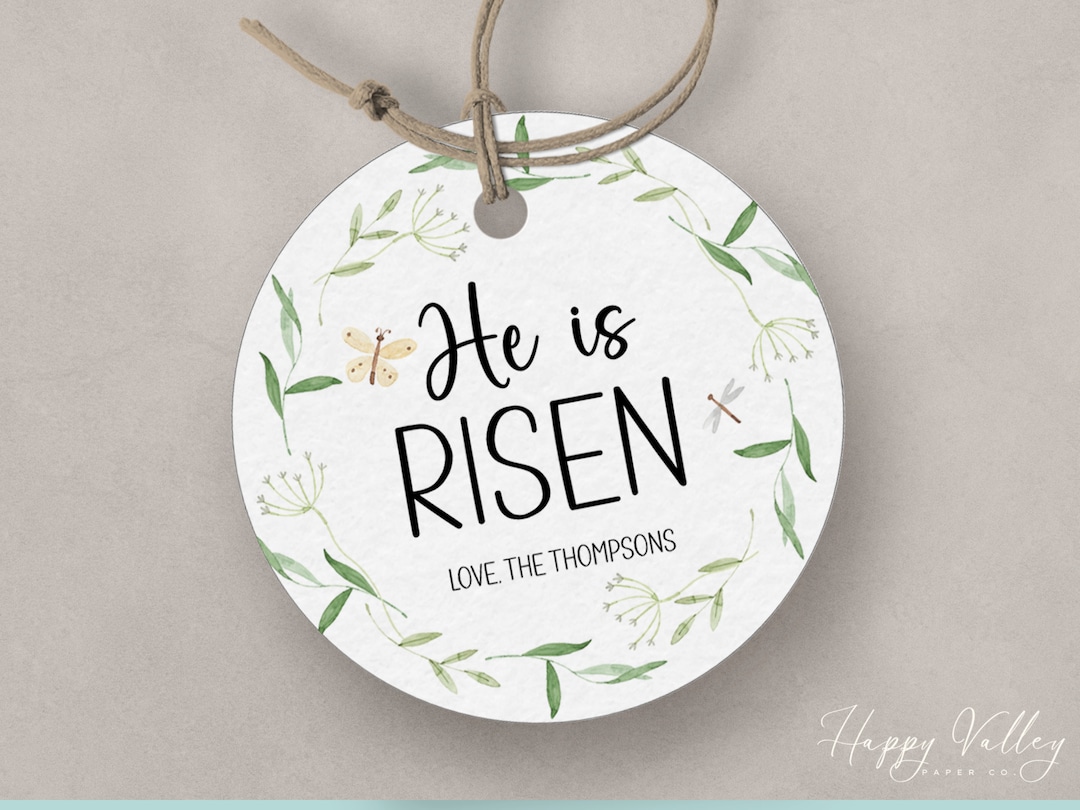 He is Risen - Easter Gift Tag, Watercolor Easter Favor Tag, Editable ...