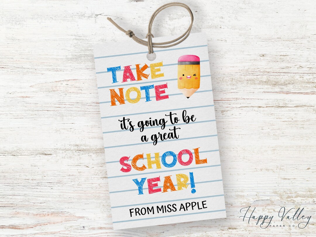 Take Note - Back to School Gift Tag, Watercolor School Favor Tag ...