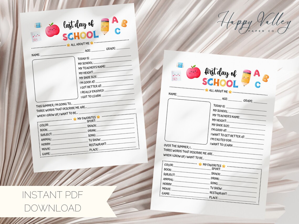 First Day of School Questionnaire, Classroom Keepsake Activity, Last ...