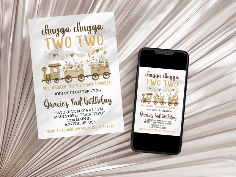 Train 2nd Birthday Invitation, Chugga Chugga Two Two Invite (digital ...