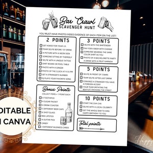 Editable Bar Crawl Scavenger Hunt: Bachelor Party Game (digital ...