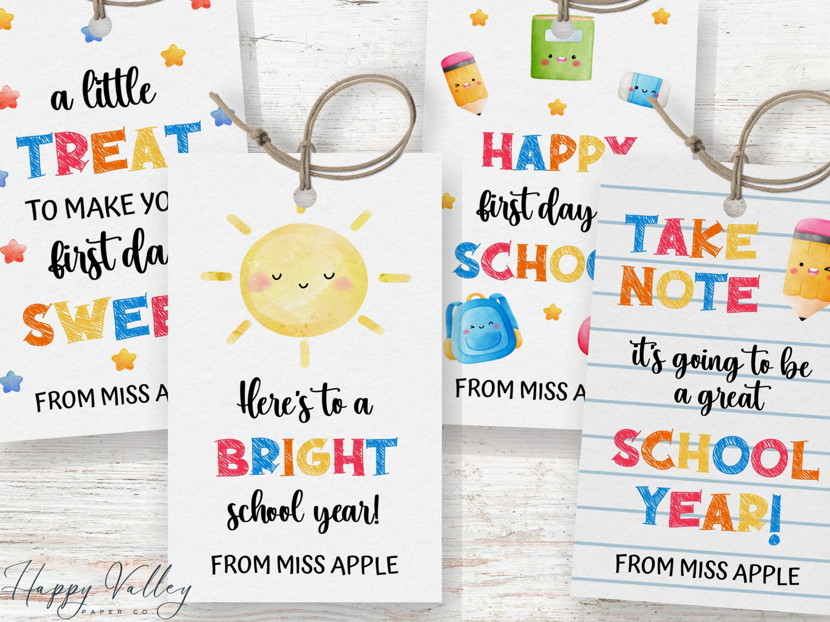First Day of School Gift Tag, Back to School Favor Tag, Editable Favor ...