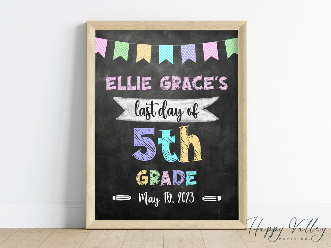Last Day of 5th Grade Sign, End of School Sign Printable, Editable End ...