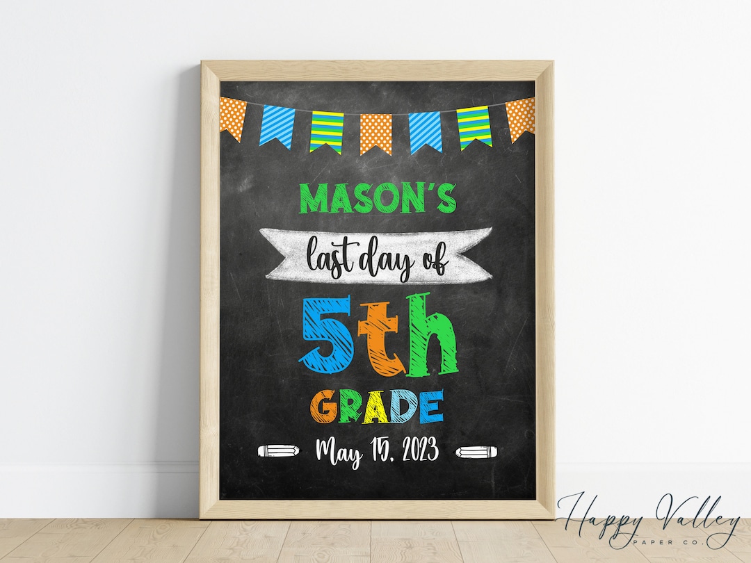 Last Day of 5th Grade Sign, End of School Sign Printable, Editable End ...
