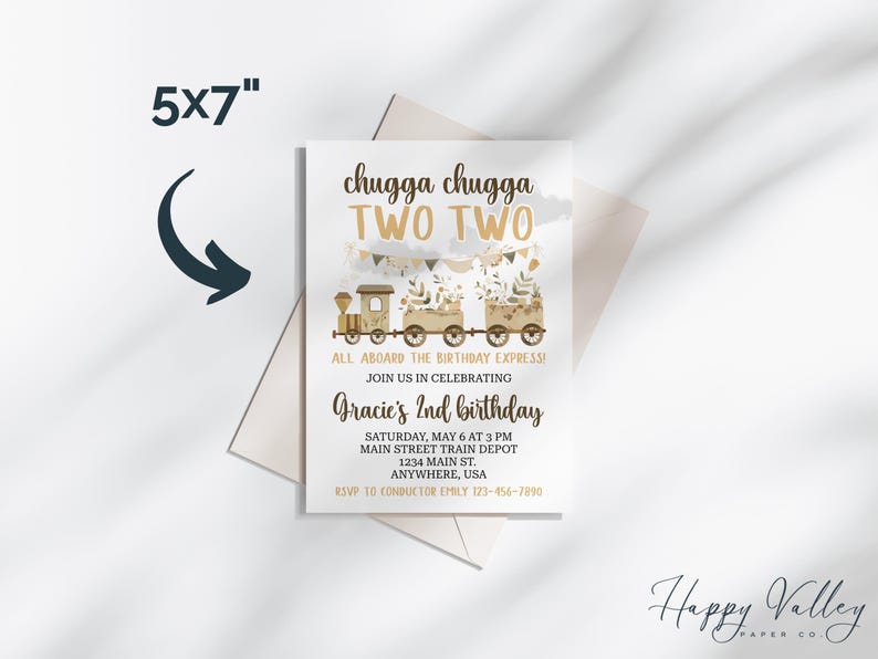 Train 2nd Birthday Invitation, Chugga Chugga Two Two Invite (digital ...