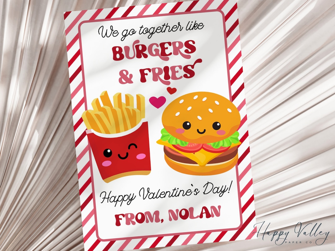 Burgers & Fries Valentine Cards: Editable Classroom Valentines (digital ...