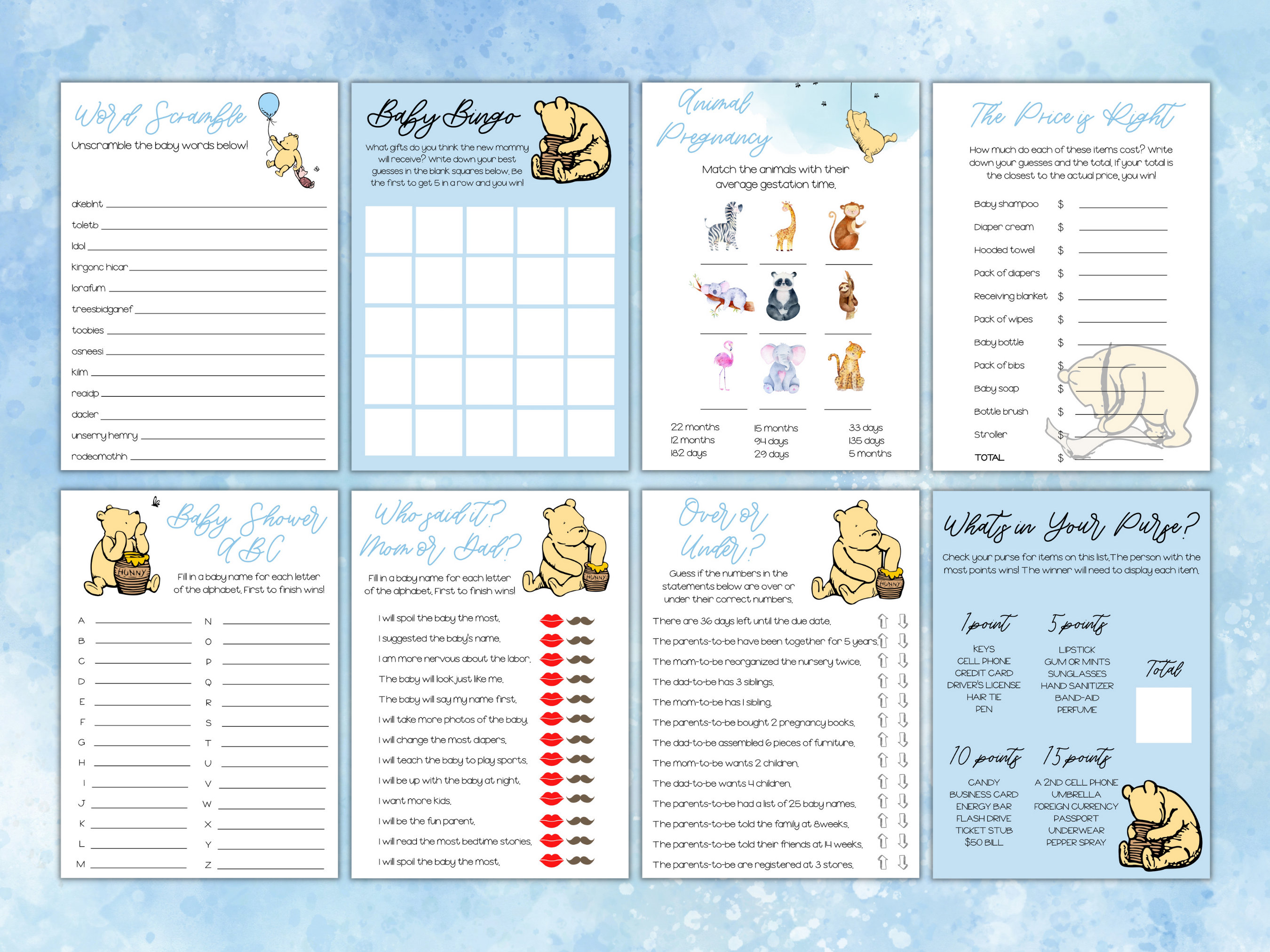 Winnie the Pooh Baby Shower Game BUNDLE, Baby Shower Games Printable ...