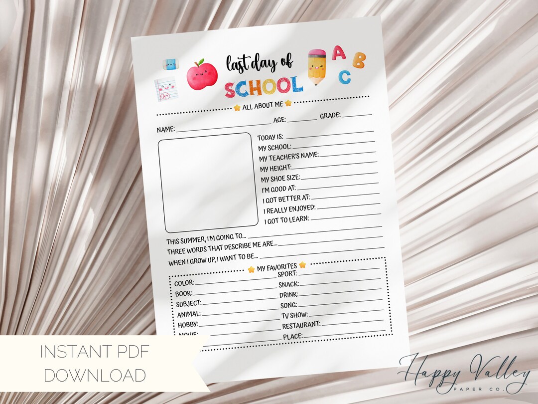 Last Day of School Questionnaire, Classroom Keepsake Activity, Last Day ...