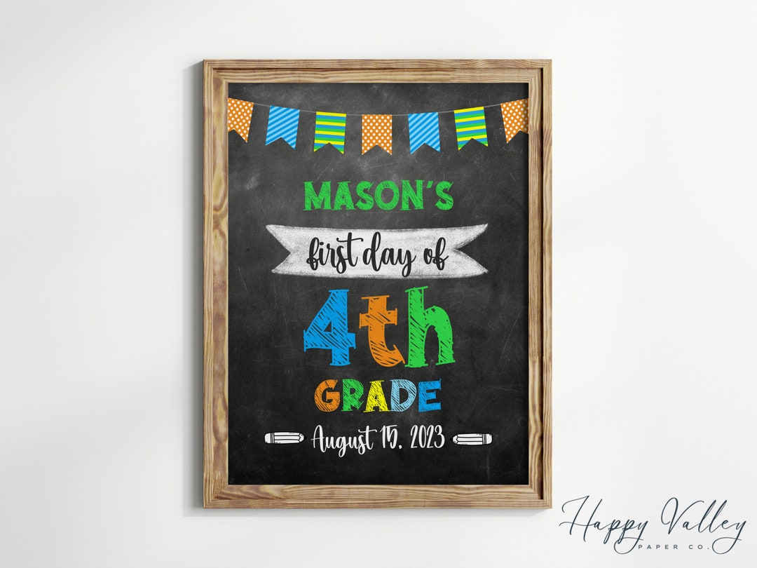 First Day of 4th Grade Sign, Back to School Sign Printable, Editable ...