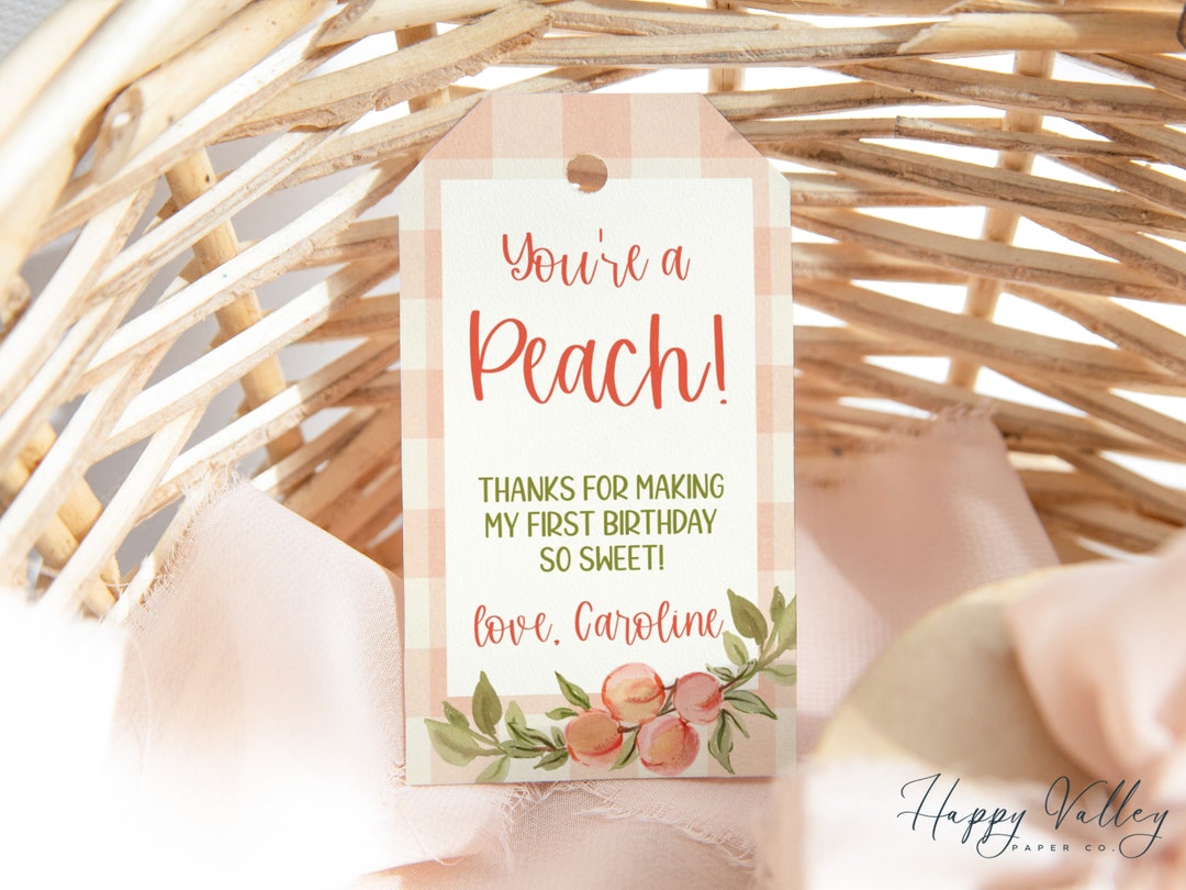 One Sweet Peach Birthday Favor Tag, Sweet as a Peach Party Favor Tag ...