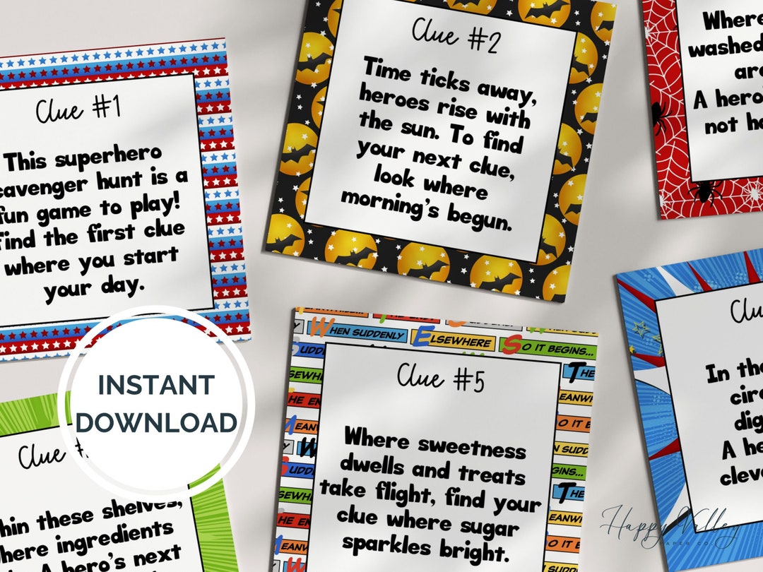 Superhero Scavenger Hunt for Kids: 30 Clue Cards (instant Download) - Etsy
