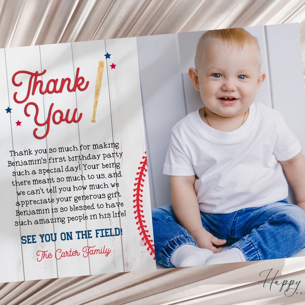 Rookie of the Year First Birthday Thank You Card - Etsy