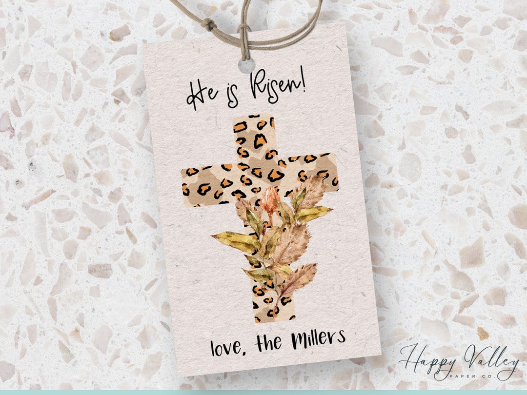 Leopard Print Easter Gift Tag, Printable Easter Favor Tag, Easter Cross ...