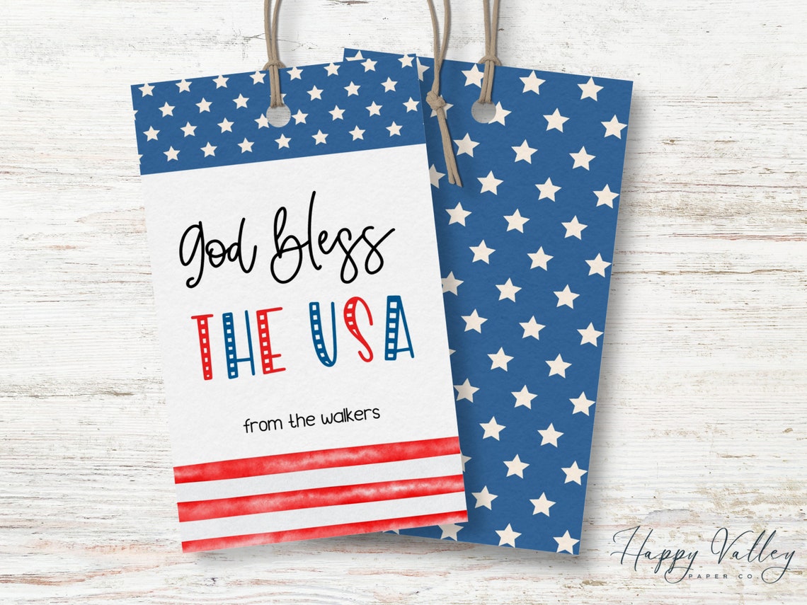 God Bless the USA Gift Tag, Printable 4th of July Gift Tags, 4th of ...