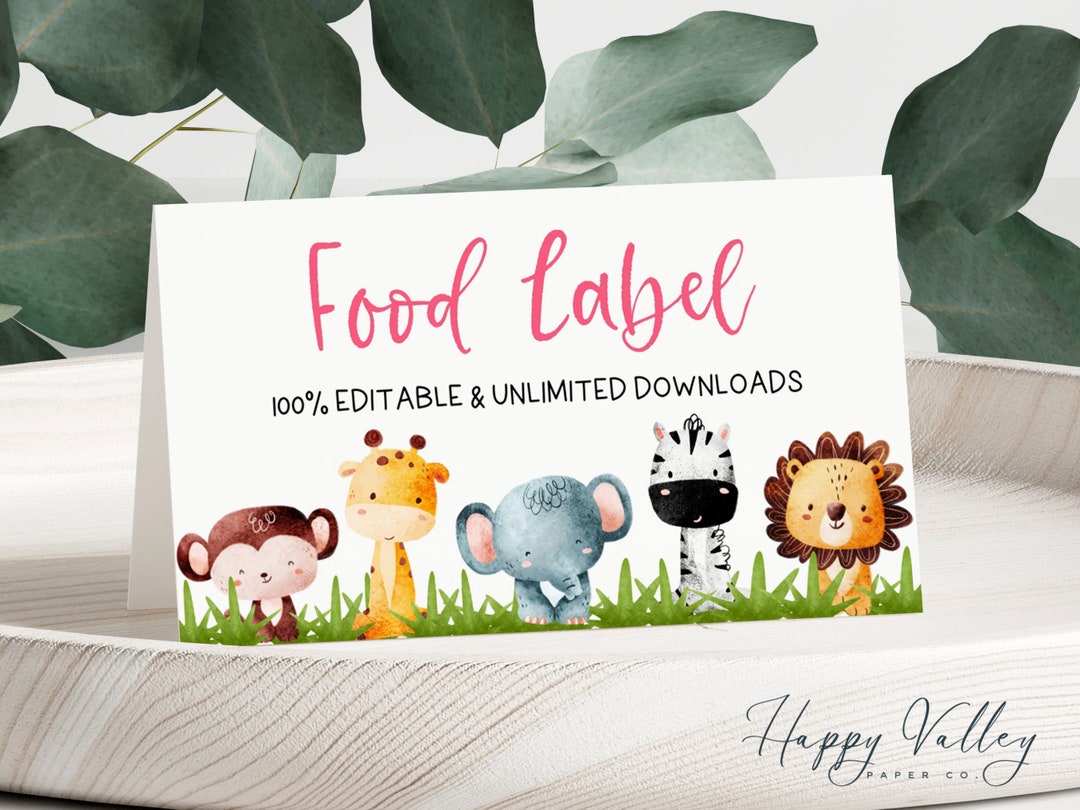 Wild One Safari Food Label: Editable Jungle Animals Birthday (instant ...