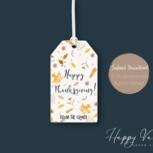 Thanksgiving Gift Tags Printable, Gift Tags Personalized, Gift Tag ...