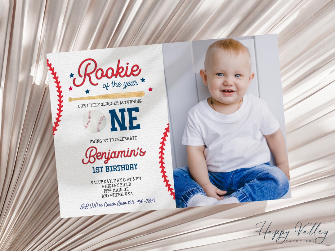 Rookie of the Year First Birthday Invitation, Baseball Birthday ...