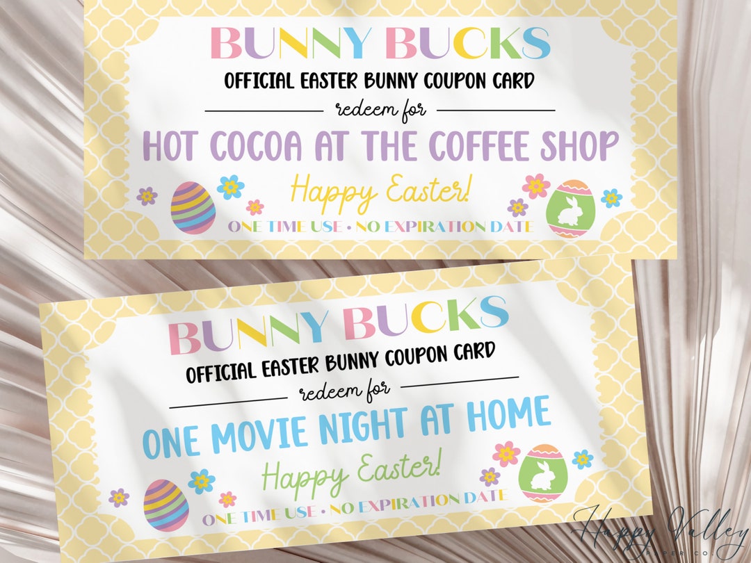 Printable Easter Bunny Bucks Coupons: Kids Easter Gift (instant ...