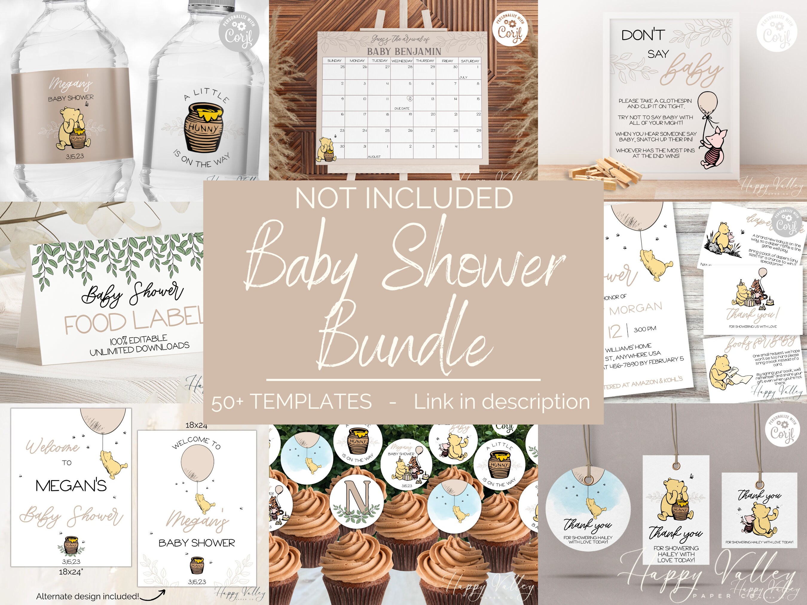 Winnie the Pooh Baby Shower Food Sign: Yummy Tummy (digital Download ...