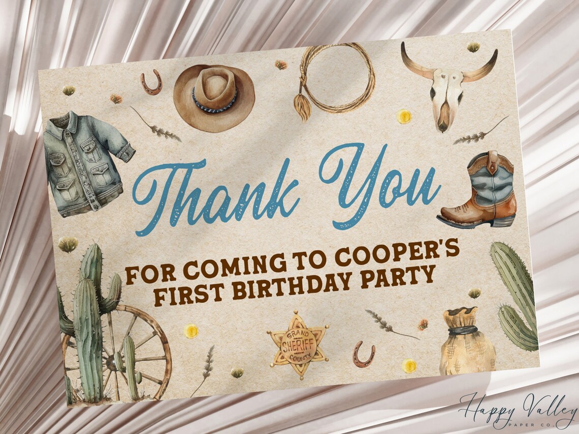 How the West Was One Thank You Card, Western Birthday Thank You Card ...