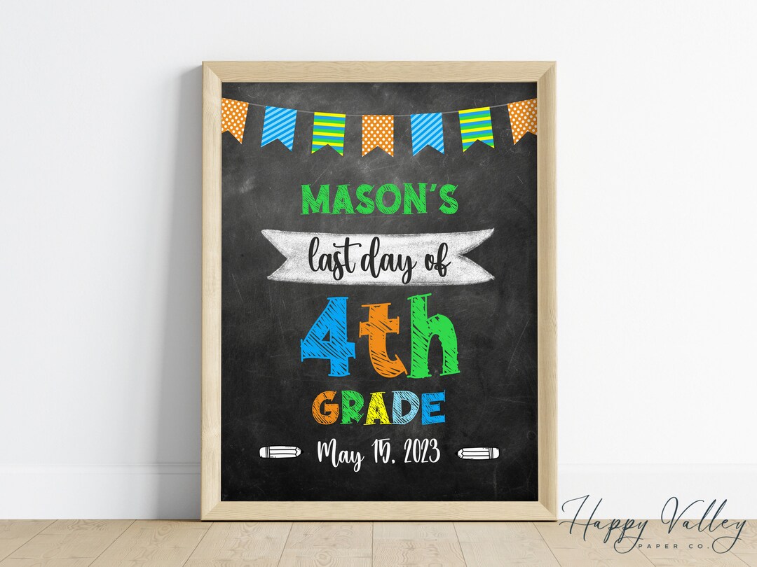 Last Day of 4th Grade Sign, End of School Sign Printable, Editable End ...