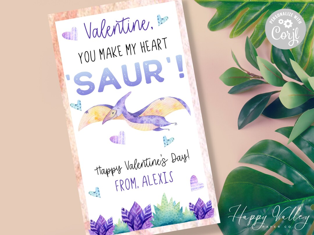 You Make My Heart Saur - Dinosaur Valentine Printable, Classroom ...