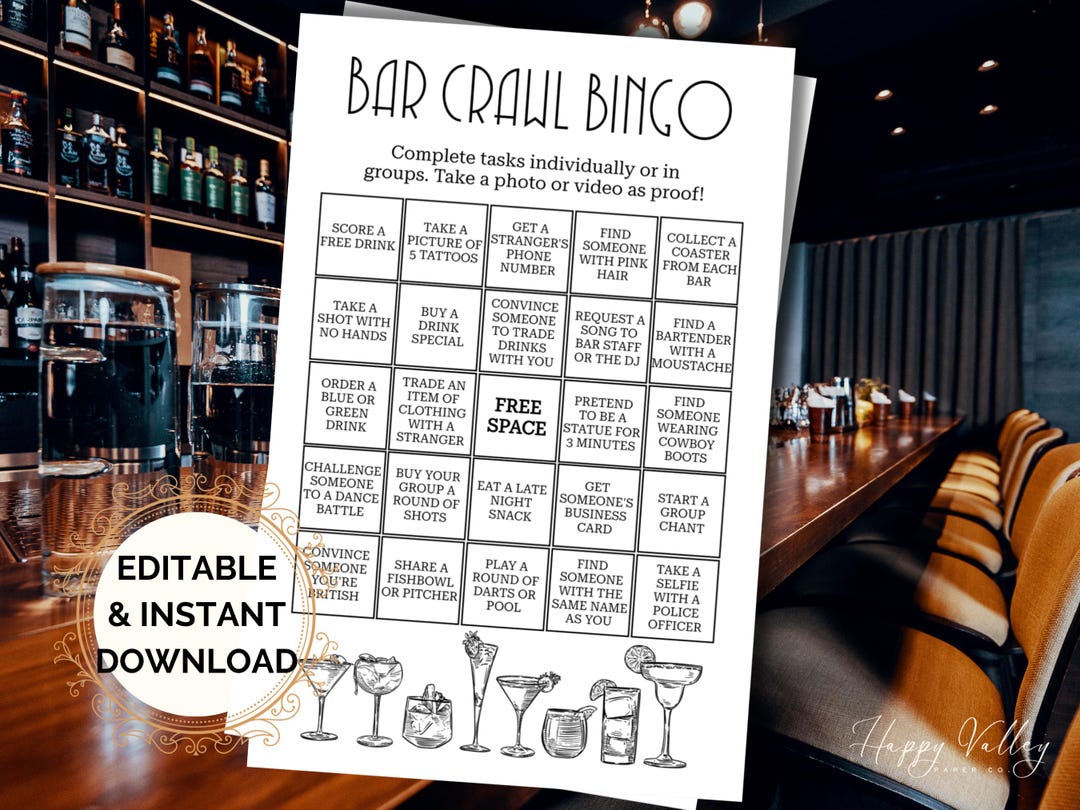 EDITABLE Bar Crawl Bingo, Editable Guys Night Games, Bachelor Party ...