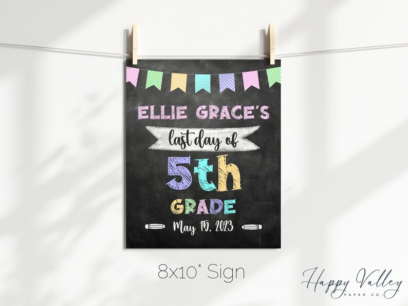 Last Day of 5th Grade Sign, End of School Sign Printable, Editable End ...