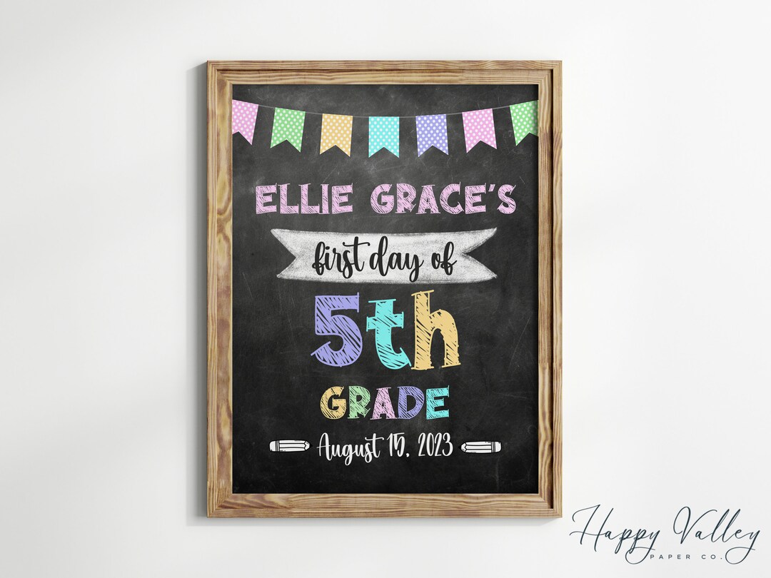 First Day of 5th Grade Sign, Back to School Sign Printable, Editable ...