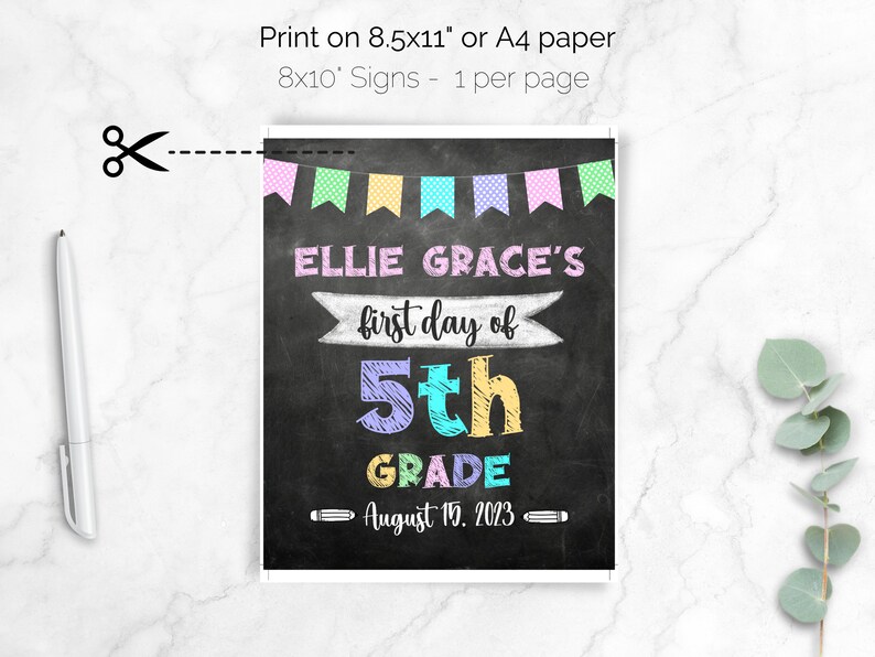 Editable First Day of 5th Grade Sign Printable (digital Download) - Etsy