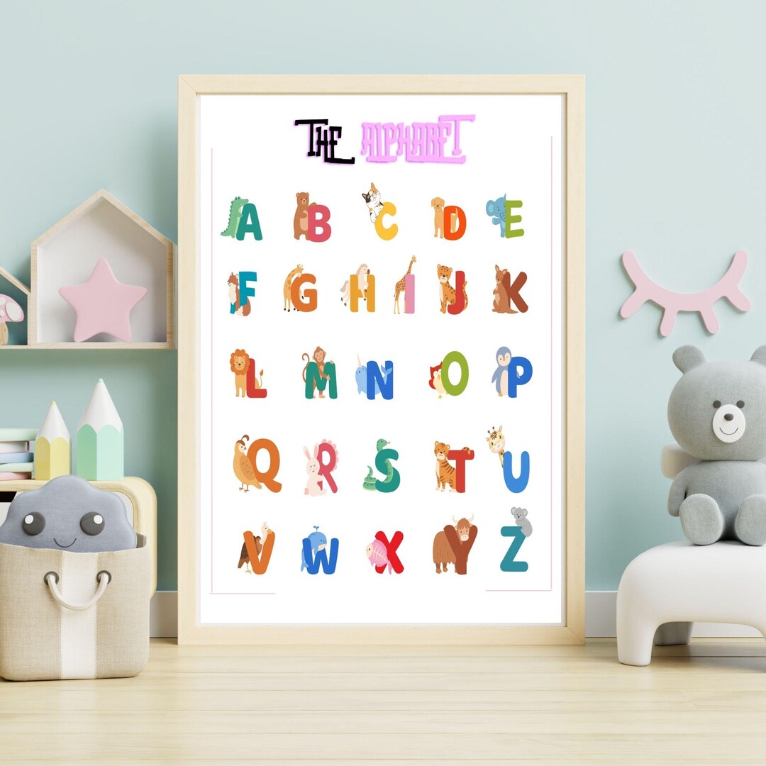 Animal Alphabet Poster - Cute A to Z Kids Learning Wall Art - Nursery ...