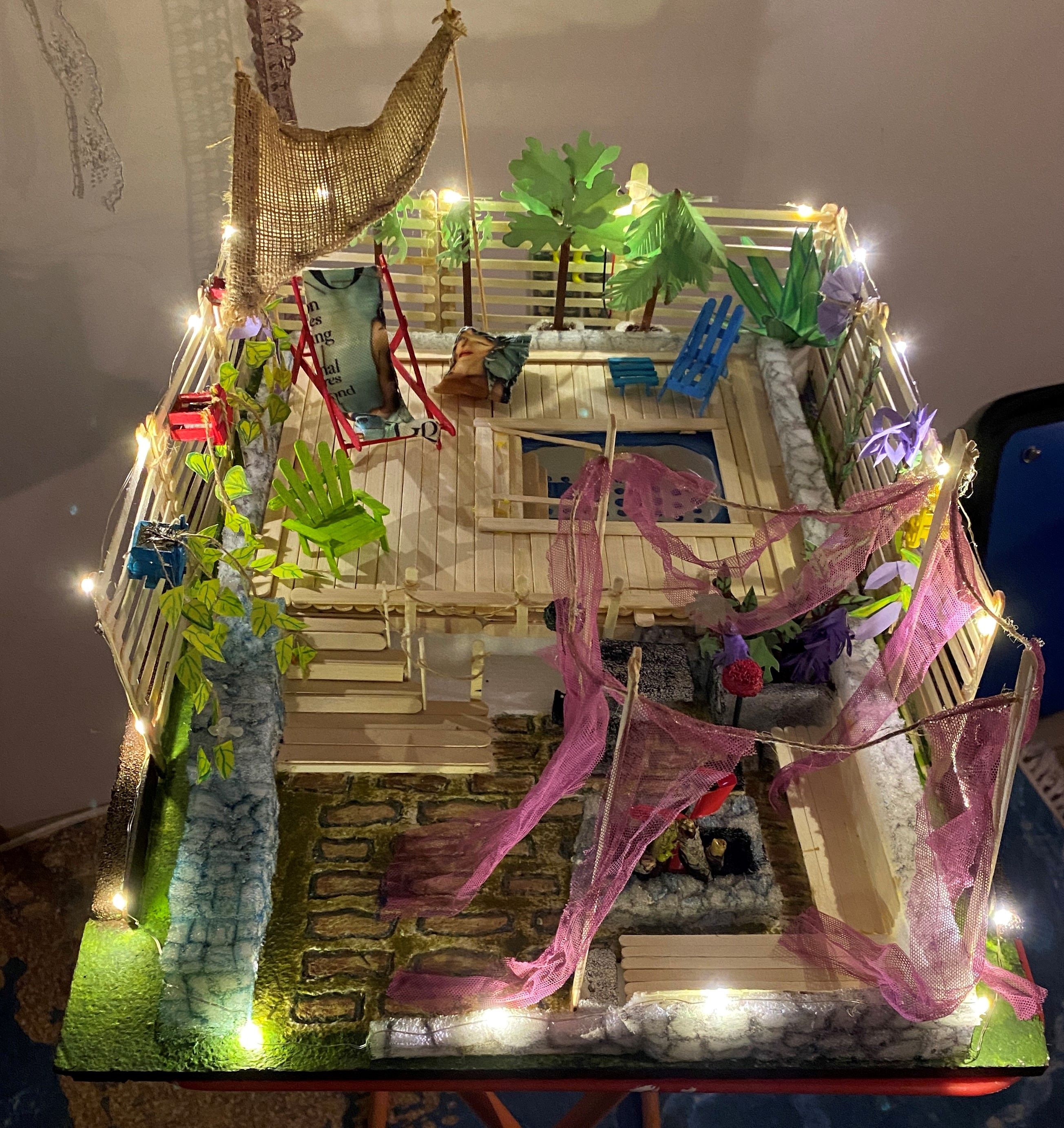 Modern Garden Diorama With Illuminated Swimming Pool, Handmade ...