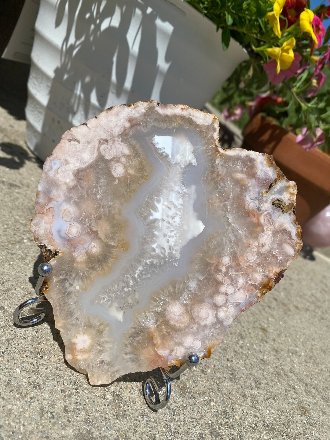 Natural Flower Agate Slab // Stand Included // Pink Flower Agate // - Etsy