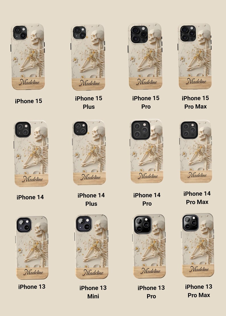 Vintage Skeletons in Bloom iPhone Case Personalized, Cute Spooky 3D ...
