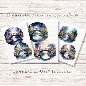 Fantasy Bridge 25pc PNG & JPEG Bundle | Watercolor Bridge PNG | Night ...