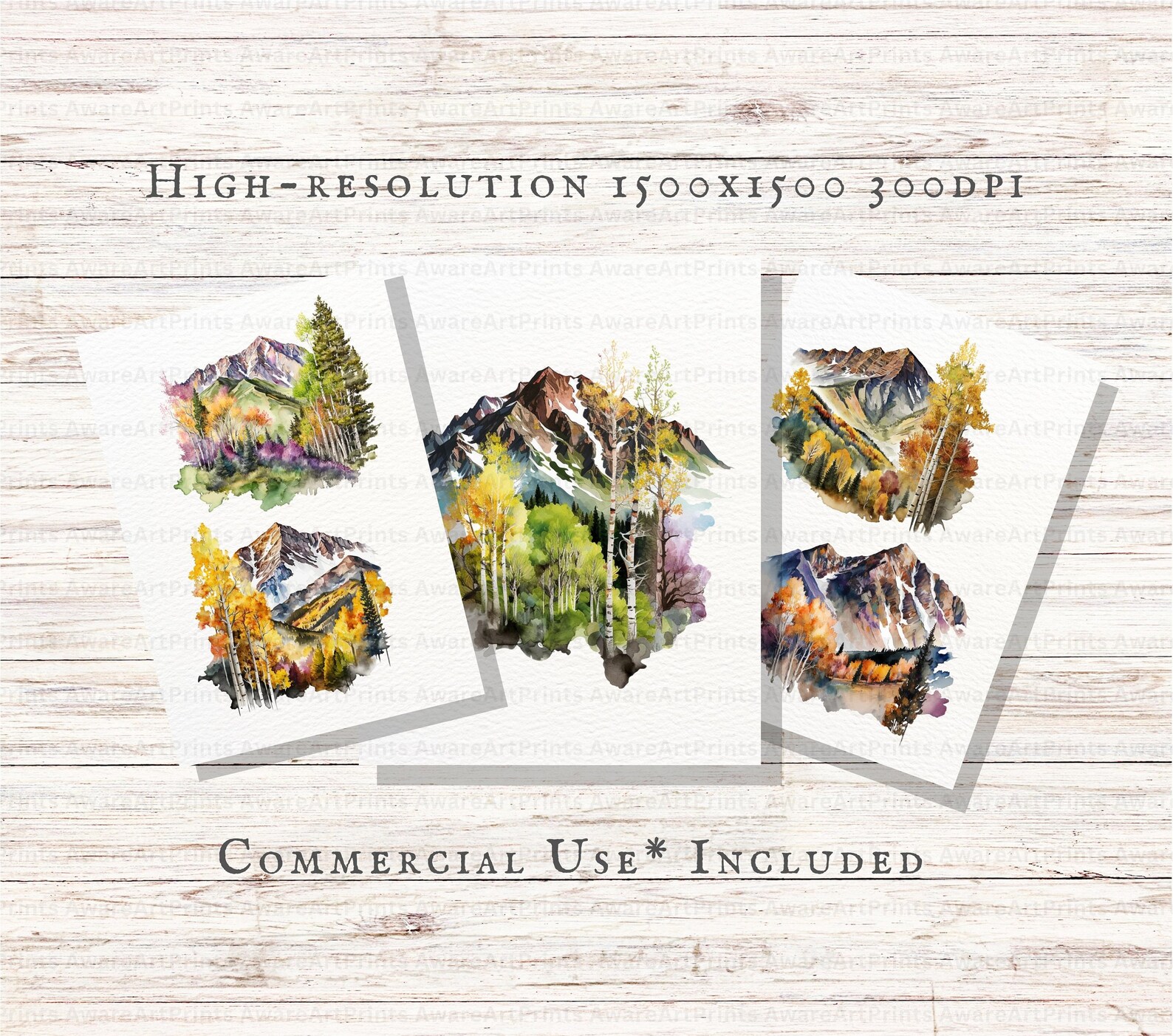 Watercolor Aspen Mountain 15pc PNG Bundle | Aspen Mountain PNG | Aspen ...