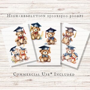 Graduation Teddy Bear 20pc PNG & JPEG | Watercolor Teddy Bear PNG ...