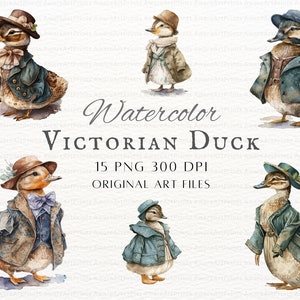 Watercolor Victorian Duck 15pc PNG & JPEG | Watercolor Easter Duck PNG ...
