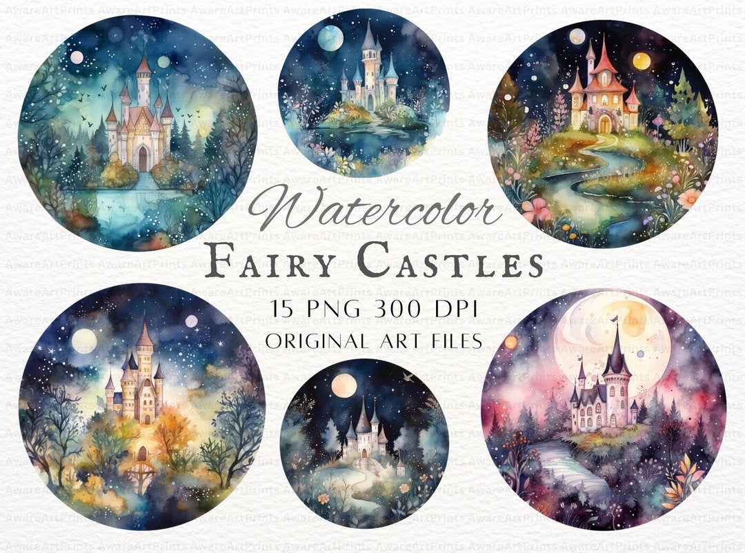 Watercolor Castles 15pc PNG Bundle | Castle PNG | Watercolor Castle PNG ...