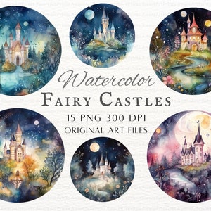 Watercolor Castles 15pc PNG Bundle | Castle PNG | Watercolor Castle PNG ...