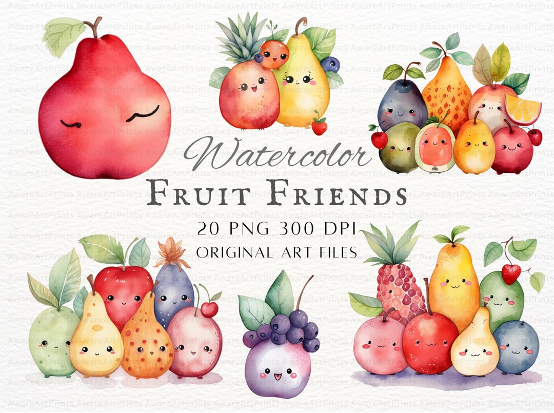 Fruit Friends 20pc PNG & JPEG | Anthropomorphic Fruit PNG | Kawaii ...