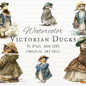Watercolor Victorian Duck 15pc PNG & JPEG | Watercolor Fantasy Duck PNG ...
