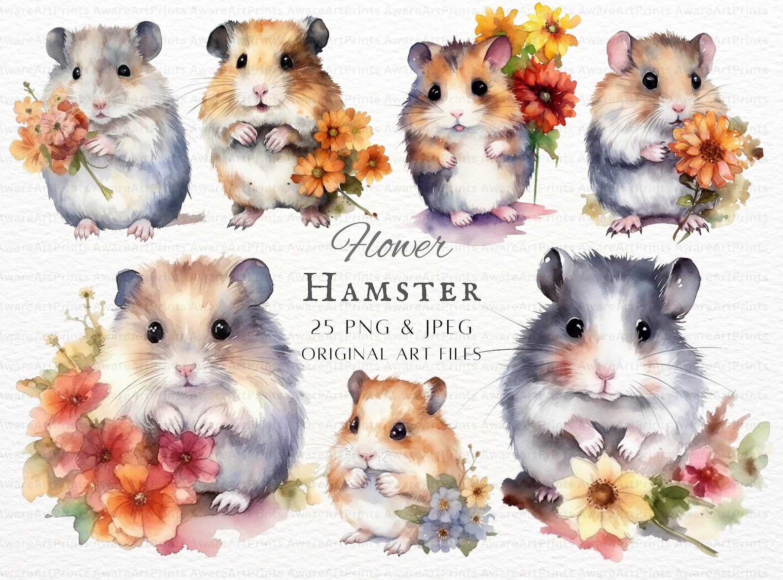 Hamster 25pc PNG & JPEG Bundle | Watercolor Hamster PNG | Hamster ...