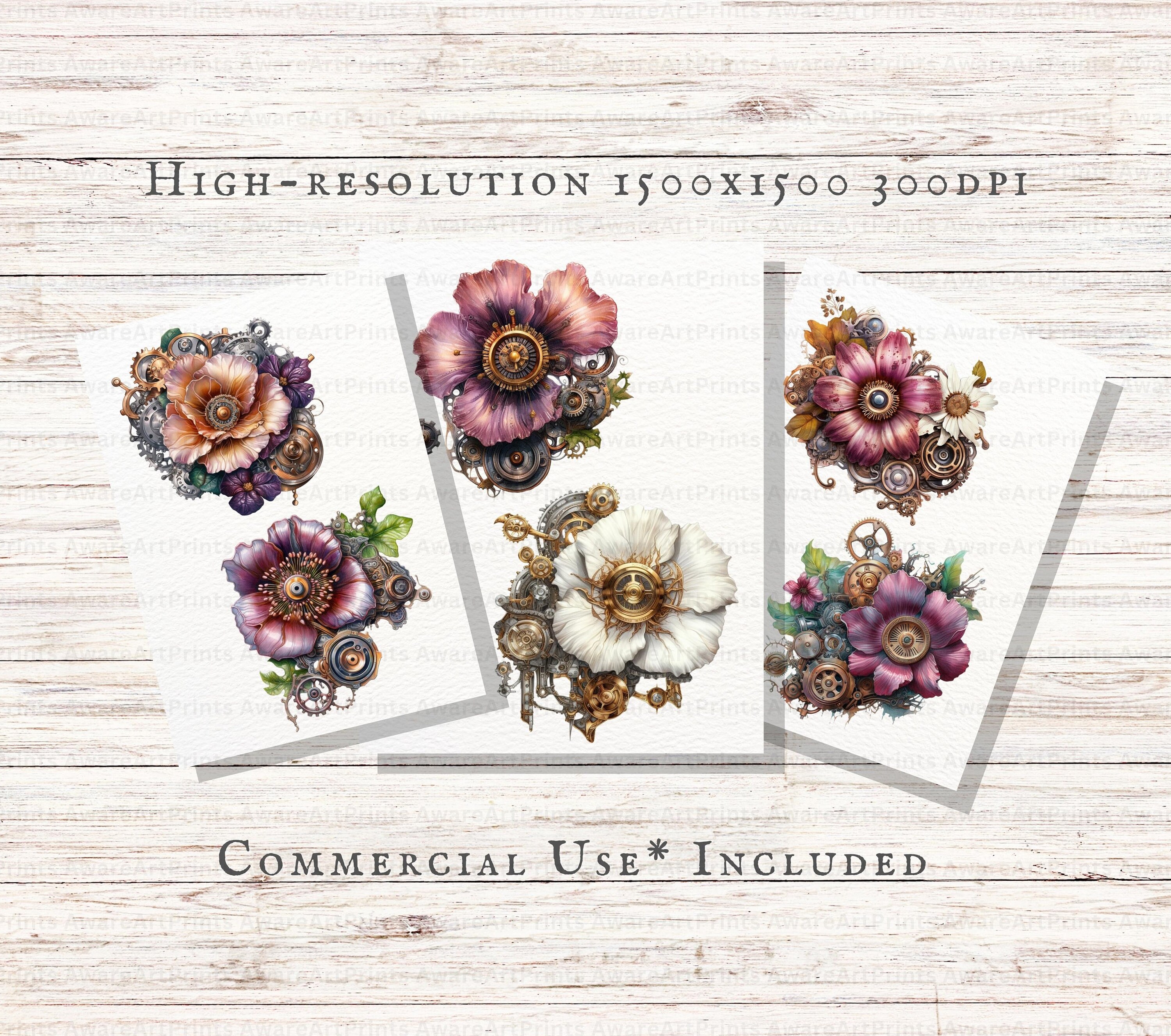 Steampunk Flower 25pc PNG & JPEG Bundle | Steampunk Flower PNG | Flower ...