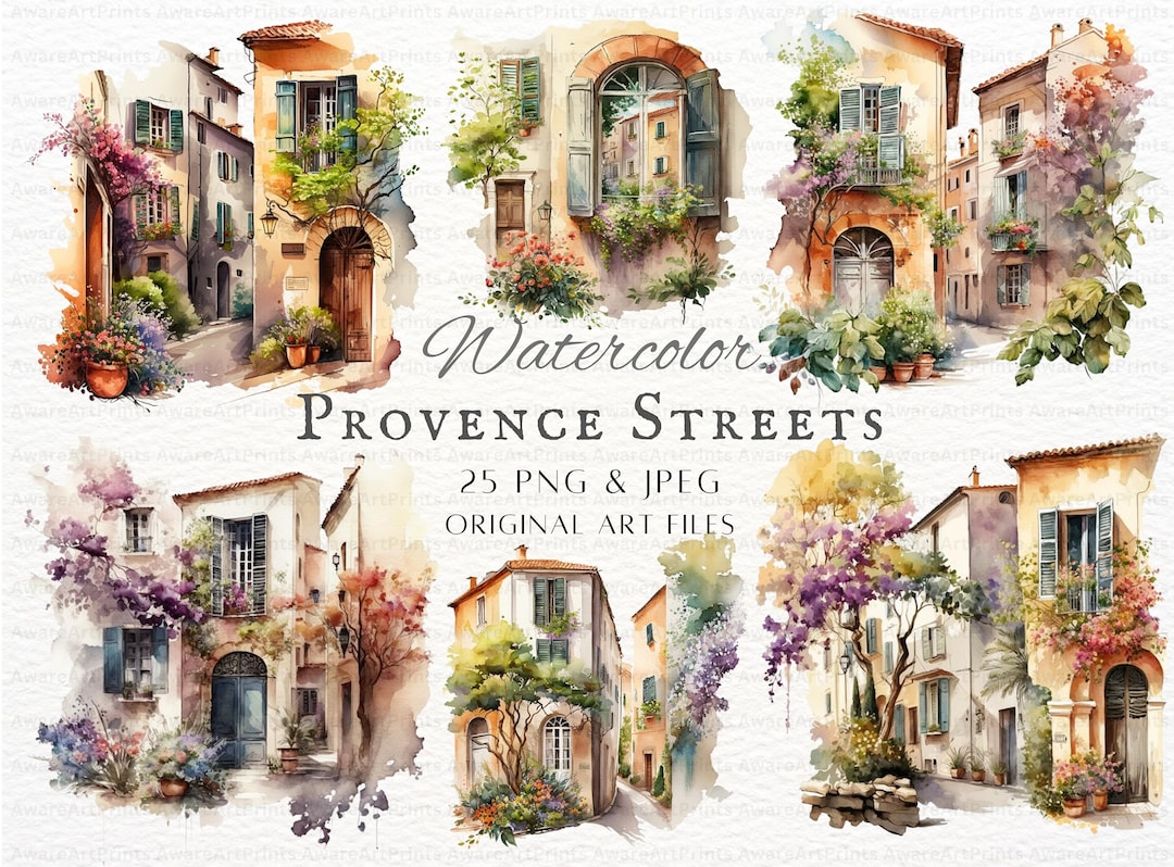 Provence Street 25pc PNG & JPEG Bundle | Watercolor Provence PNG ...